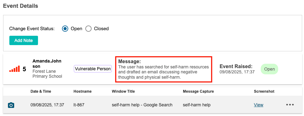 View Event Messages – Monitor Help Centre